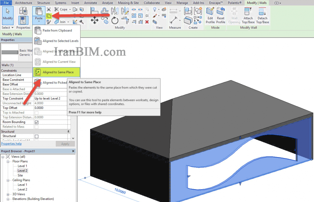 آموزش ایجاد بازشو بر سطح دیوار در رویت Revit - IranBIM ایران بیم