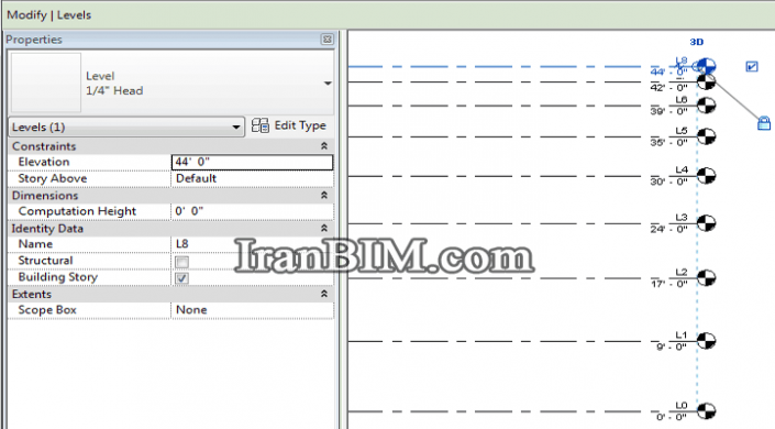 آموزش ساخت و تنظیمات LEVELS در Revit - IranBIM ایران بیم